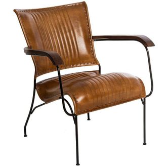 Atmosphera Atmosphera - Fauteuil Hoper cuir marron cognac créateur dintérieur