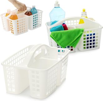 Com-Four 2x Aufbewahrungskorb, Duschkorb mit Griff, tragbarer Organizer aus Kunststoff mit je 3 F&auml;chern f&uuml;r Hygieneartikel, Reinigungs- & Putzmittel (02 St&uuml;ck 