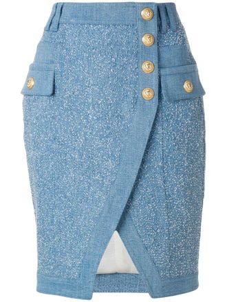 Balmain embossed-button skirt - Bleu