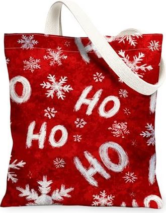 Generic Sacs fourre-tout en toile motif flocon de neige de No&euml;l, sacs d&eacute;picerie r&eacute;utilisables, l&eacute;gers et lavables avec bandouli&egrave;re en toile pour T, Rouge, 13x