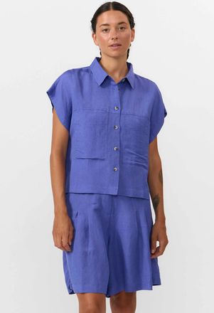Suite13lab Damen vegan Hemd Amur Mittelblau