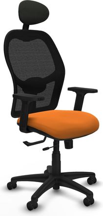 Piqueras y Crespo B&uuml;rostuhl mit 2D-Armen, h&ouml;henverstellbare Lendenwirbelst&uuml;tze und festes Kopfteil, ausgestattet mit Syncro/Traslack und Schneideschaum, Schwarz/Orange