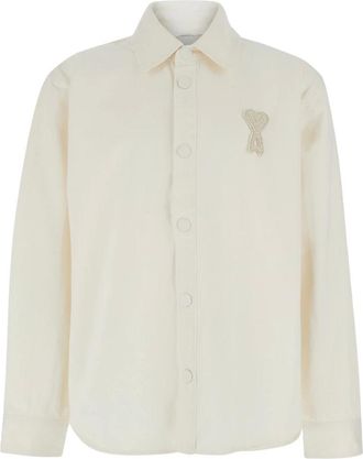 Ami Homme, Chemises, Blanc, Taille: L Cotton Knitted Ami De Coeur Overshirt