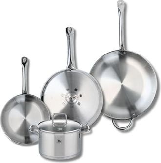 Fackelmann ELO 9511150 Batterie de cuisine 4 pi&egrave;ces, Ensemble de 3 Po&ecirc;les de cuisson 24, 28 et 32 cm et 1 faitout 20 cm Elo Profi Citrin, inox, induction, Gris