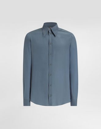 Dolce & Gabbana Silk Cr&ecirc;pe De Chine Gold Shirt - Mann Hemden Azure Seide 42