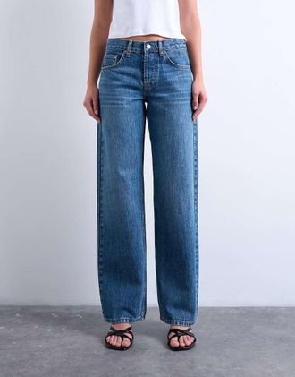 Topshop Ember - Jean droit à taille basse - Bleu moyen