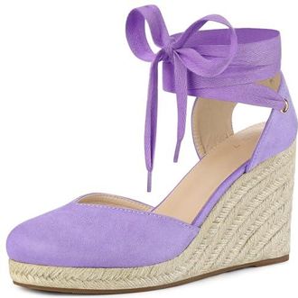 Allegra K Espadrilles à bout fermé pour femmes Sandales compensées à nouer Mauve 37