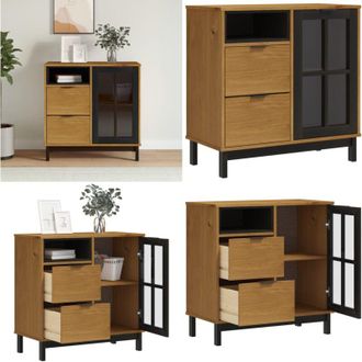 vidaXL Sideboard mit Glast&uuml;r FLAM 80x40x80 cm Massivholz Kiefer - Schreibtisch - Wohnzimmerm&ouml;bel - Sideboard - Regal - Holzm&ouml;bel - Home & Living