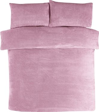 Sleepdown Bettwäsche-Set mit Kissenbezügen, Teddy-Fleece, warm, gemütlich, superweich, 220 x 260 cm, Mauve, Polyester, Super King