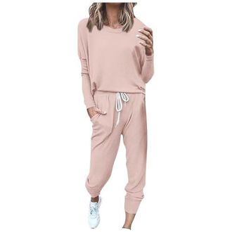 Generic Surv&ecirc;tement pour femme - 2 pi&egrave;ces - Manches longues - Jogging - Col rond - Sweat long - Pantalon de surv&ecirc;tement &eacute;l&eacute;gant - Couleur unie - Ensemble de s