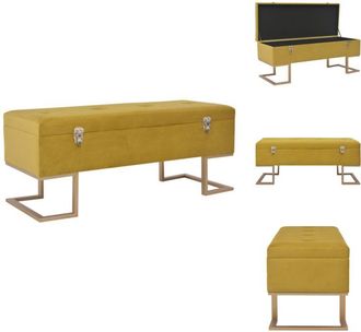 vidaXL Bank mit Staufach 105 cm Senfgelb Samt - Samtbank - Sitzbank - Flurbank - Wohnzimmer Dekoration - Goldene Beine