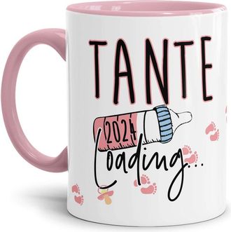Tassendruck Tasse Babynews Du wirst Tante 2024 - Geschenkidee/Ladebalken/Endlich Schwanger/Schwangerschaft verkünden/Baby - Rosa