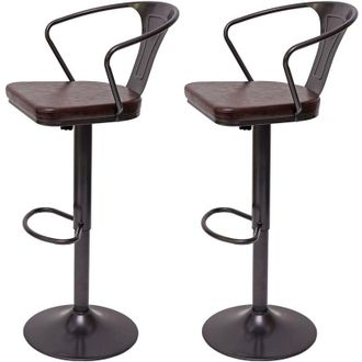 Hhg Neuwertig] 2er-Set Barhocker HHG 443b, h&ouml;henverstellbar mit Armlehne, Tresenhocker Barstuhl Industrial drehbar vintage schwarz-braun