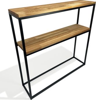 FlexiStyle Konsolentisch schwarz Metall Holz Eiche Industrial LOFT Design (80x80x20 Zwei Regale)