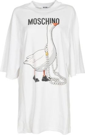 Moschino Femme, Tops, Blanc, Taille: 38 FR Goose Heavy Cotton Dress