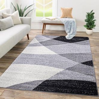 Paco Home Paco Home - Tapis Salon Chambre Adulte Poils Ras Motif Abstrait Motif Geometrique Vagues 160x220 cm, Gris 2