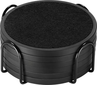 Generic Saugf&auml;hige Getr&auml;nkeuntersetzer mit Halter - 6er-Pack, Silikonuntersetzer mit weicher Filzeinlage, in Blau(Black and White,10cm)