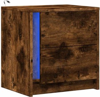 vidaXL Nachttisch mit LED-Leuchten R&auml;uchereiche Holzwerkstoff Vidaxl