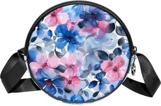 Generic Sac &agrave; bandouli&egrave;re rond pour femme, motif fleurs aquarelles, petit sac &agrave; dos &agrave; bandouli&egrave;re avec fermeture &eacute;clair, bretelles r&eacute;glables, sac &agrave; main rond 