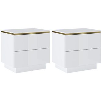 Vente-Unique Pascal Morabito - Lot de 2 tables de chevet avec 2 tiroirs - Blanc brillant et dor&eacute; - vukia de