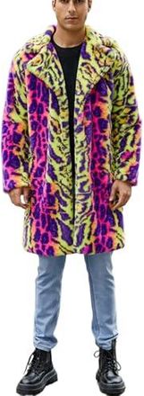 ZhuiKun Manteau Mi-Long en Fausse Fourrure Imprimé Léopard pour Homme Veste dhiver à Revers Décontracté Manteaux Chaude Manches Longues - Léopard, 3XL