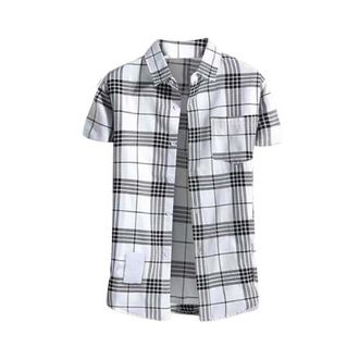 Generic Chemise &agrave; manches courtes pour homme, chemise &agrave; carreaux grande taille, chemise d&eacute;t&eacute; l&eacute;g&egrave;re, haut &agrave; carreaux &agrave; revers respirant, haut boutonn&eacute; r&eacute;tro, 