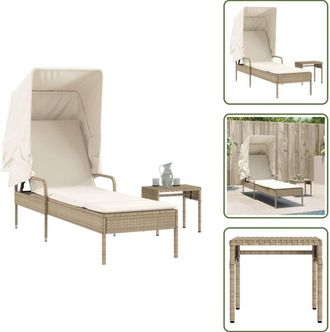 vidaXL Chaise longue avec auvent et table beige r&eacute;sine tress&eacute;e - Chaises Longues - Bains De Soleil - Mobilier De Jardin - Chaises Longues Pliantes - Meubles