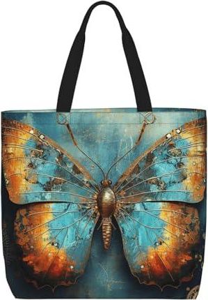 Generic Adorable Papillon R&eacute;tro Rouille Sac &Agrave; Bandouli&egrave;re D&eacute;contract&eacute; Tote Bag Grand Sac Courses Pour Voyage Travail Gym