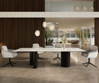 DELIFE Esstisch Edge 300x100 Keramik Calacatta Luxe Wei&szlig;-Gold-Grau Troa Metall Schwarz, Esstische