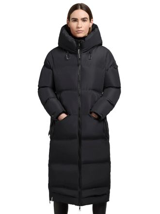 Khujo Damen Wintermantel warmer Steppmantel lang mit hohen Gehschlitzen und Kapuze Aroma-YM Black Gr. XXL