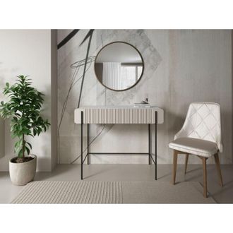 BOBOCHIC Console 2 tiroirs 100 cm MATHILDE plateau effet marbre et pieds noir Beige