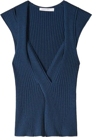Patrizia Pepe Femme, Tops, Bleu, Taille: 40 FR Top Col V c&ocirc;tel&eacute;