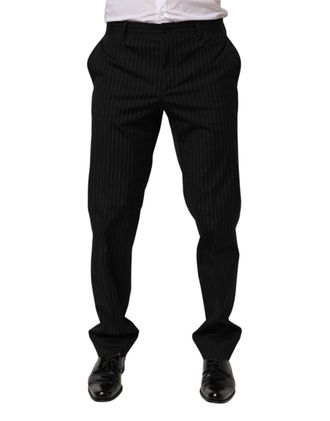 Dolce & Gabbana Mens Pinstriped Wool Blend Trousers Black