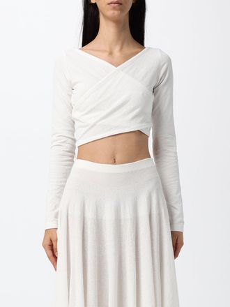 Alaia Slim Fit Cropped Top aus Stretch-Baumwolle mit V-Ausschnitt und langen &Auml;rmeln
