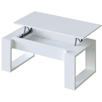 PEGANE Table Basse &agrave; plateau relevable coloris blanc artic - Longueur 102 x Profondeur 50 x Hauteur 43/54 cm