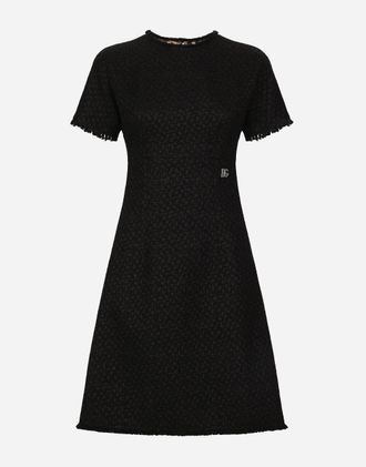 Dolce & Gabbana Midikleid Aus Raschel-tweed Mit Dg-logo - Frau Kleider Schwarz 38