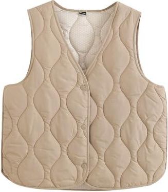 Generico Veste de mi-saison avec boutons, gilet rembourré épais pour femme avec rembourrage chaud et rembourré confortable sans manches avec col en V, kaki, 5X