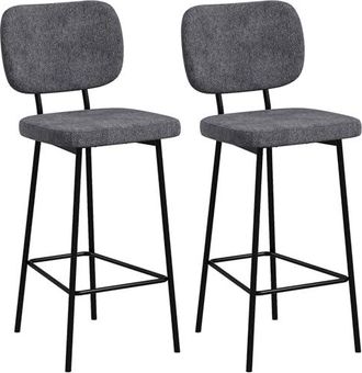 HOMCOM Lot de 2 tabourets de Bar chaises Hautes chaises de Cuisine avec Repose-Pieds et Dossier en Tissu de Lin et Acier dim. 41L x 46l x 90H cm Gris