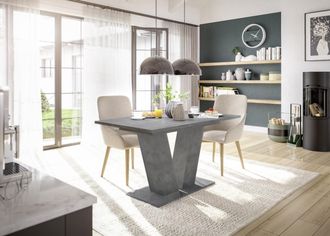 Möbelando Säulen-Esstisch >Teo< (ausziehbar) in Graphit - 140x76x80cm (BxHxT)