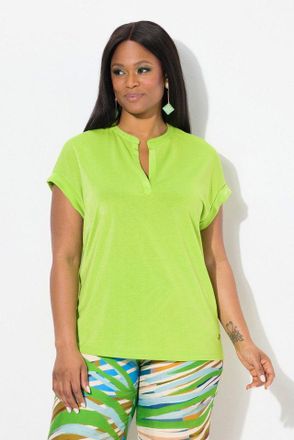 Ulla Popken T-Shirt T-Shirt Glanzeffekt Tunika-Ausschnitt Halbarm
