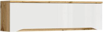 PEGANE Etag&egrave;re meuble murale &agrave; charni&egrave;res, coloris Ch&ecirc;ne wotan/Blanc brillant - Longueur 135 x Profondeur 29 x Hauteur 37,5 cm