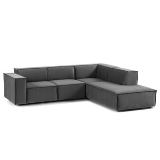 Studio Copenhagen home24 Ecksofa mit Ottomane Grau/Grau Samt Shyla 260 x 70 x 234cm Ottomane davorstehend rechts Keine Funktion Glamour