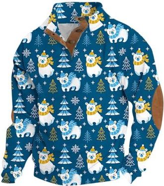 Generic Pull à col rond pour homme - Sweat de Noël tendance flocon de neige imprimé graphique - Sweat surdimensionné à manches longues - Col montant - Pull dé