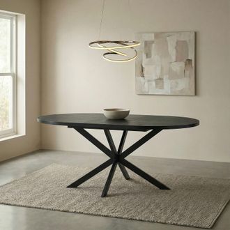 IDIMEX Esstisch Chester rund 120 cm, Schwarz - Ausziehbar bis 160 cm schwarzes Metallgestell,Tischplatte mit Holzdekor modernes Design, ideal f&uuml;r Esszimmer o