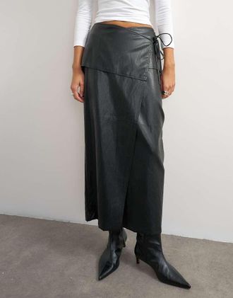 Topshop jupe longue portefeuille &agrave; nouer noire