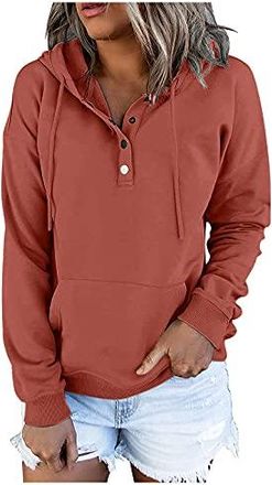 Generic Manteau à capuche en polaire Sherpa pour femme, pull à capuche avec poche boutonnée, col en V pour femmes, sweatshirts à manches doubles, sweatshirts 