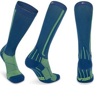 Danish Endurance 1 ou 2 Paires de Chaussettes de Contention 21-26 mmhg, Compression Optimale, Running & Sport, Homme Femme, Bleu/Jaune fluo, 43-47