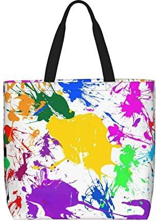 Generic Sac Fourre-Tout &Eacute;claboussures De Peinture, Motif Color&eacute; Sac &Agrave; Bandouli&egrave;re En Toile R&eacute;utilisable De Grande Capacit&eacute; Sacs En Toile, Pour Voyage, Filles,