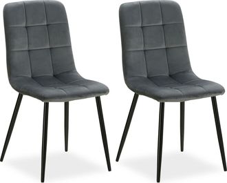 Homestyle4u 2327, 2er Set Esszimmerstühle Stuhl Sessel Samt Wohnzimmer Küchenstuhl Polsterstuhl Grau Anthrazit 2 Stück