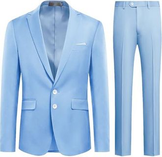 AlltheMen Costume Homme daffaires 2 pièces Casual à Deux Boutons pour Mariage (Blazer + Pantalon) Bleu Ciel 3XL